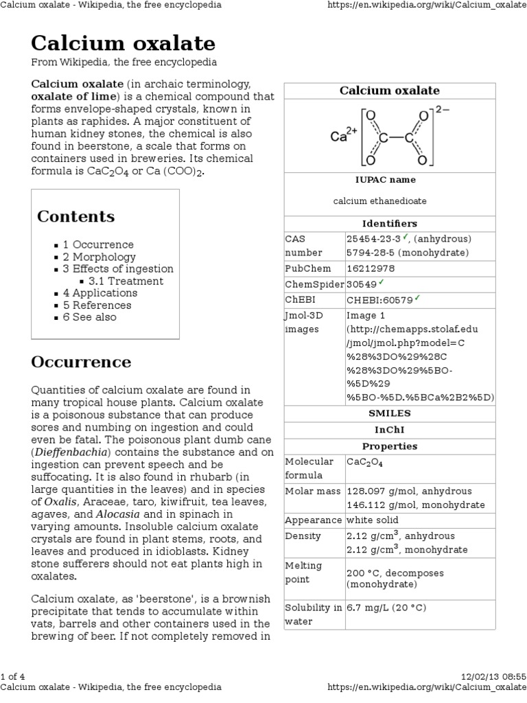 Calcium Oxalate | Chemical Compounds | Chemistry