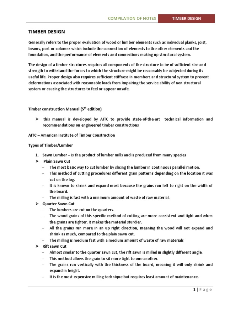 Timber Design Notes | PDF | Lumber | Bending