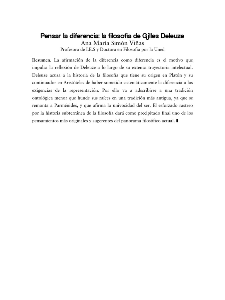 La Diferencia en Deleuze PDF | PDF | Gilles Deleuze | Esencia