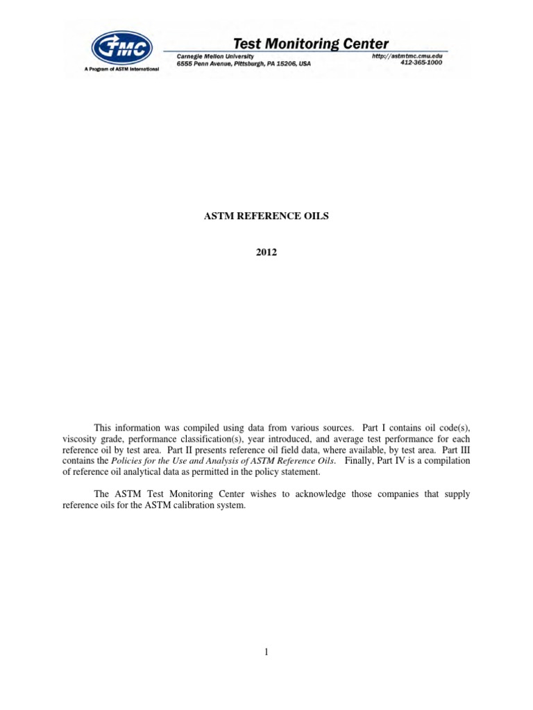 ASTM Reference Oils | Download Free PDF | Motor Oil | V8 Engine