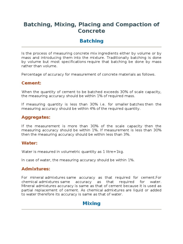 Batching and Mixing of Concrete Essentials | PDF | Concrete | Building ...