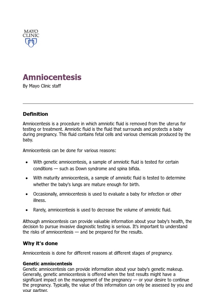 Understanding Amniocentesis Procedures | PDF | Pregnancy | Diseases And ...