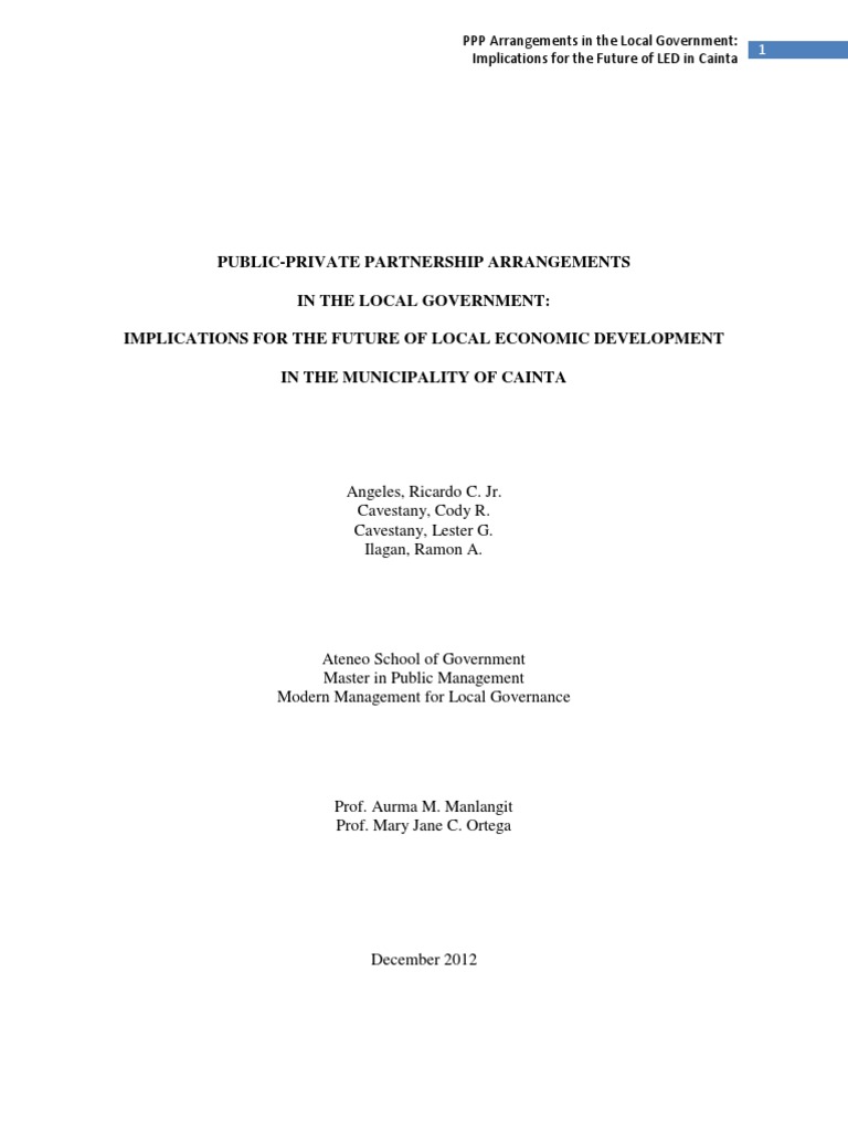 PPP Arrangements in LGU - Implications For Future of LED in Cainta ...
