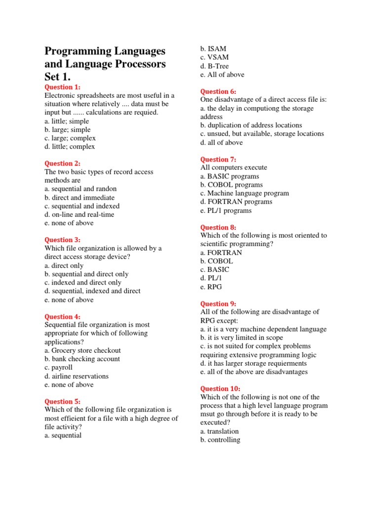 Programming Language Mcq Pdf C Programming Language Computer Programming