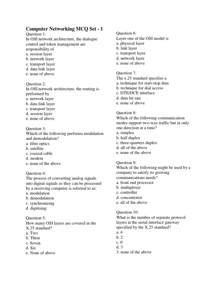 Networking MCQ | PDF | Osi Model | Telecommunication