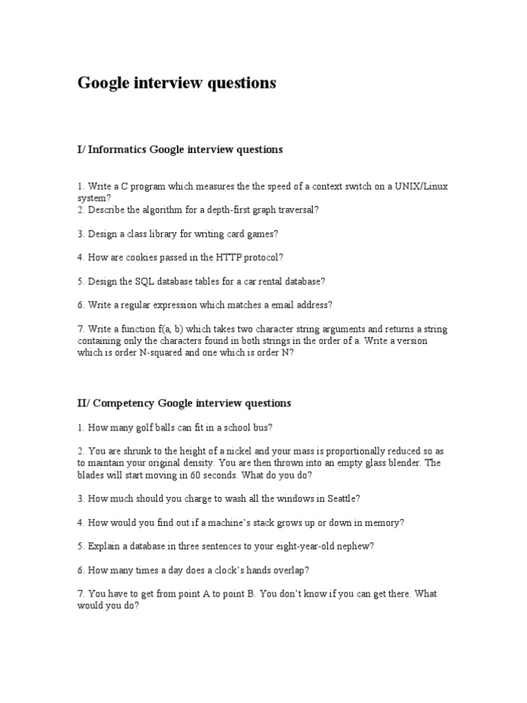 Google Interview Questions | PDF | Subroutine | Databases
