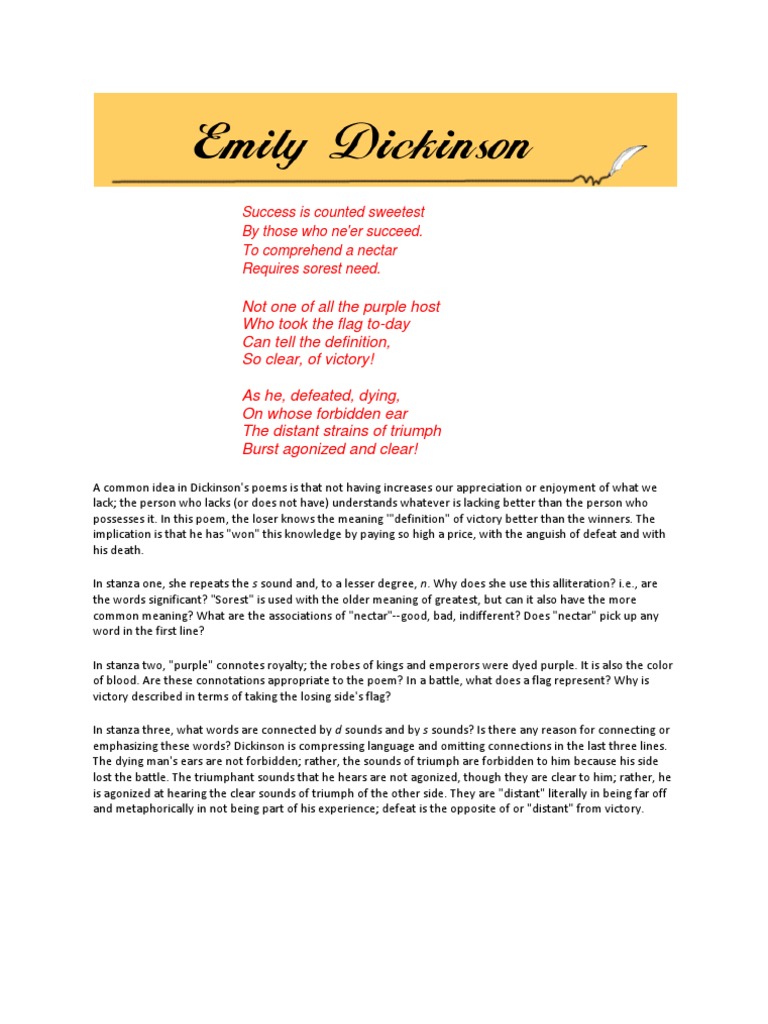 Analysis of Dickinson's "Success" Poem | PDF | Art | Poetry