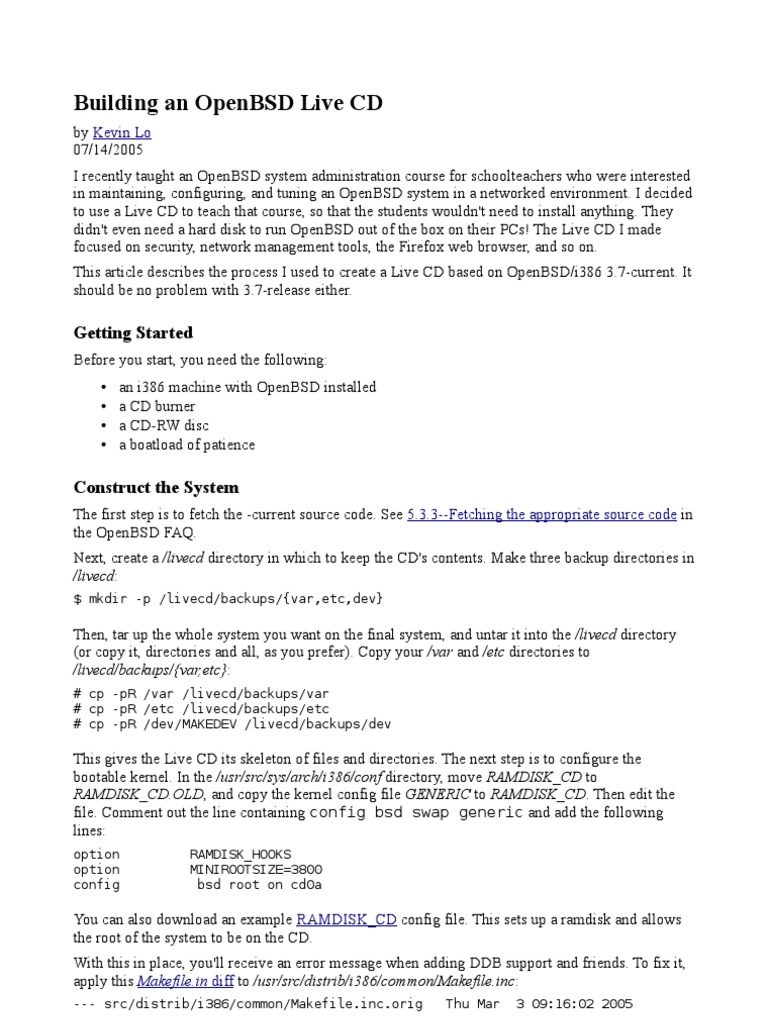 Create an OpenBSD Live CD Guide | PDF | Computer Networking | Internet ...