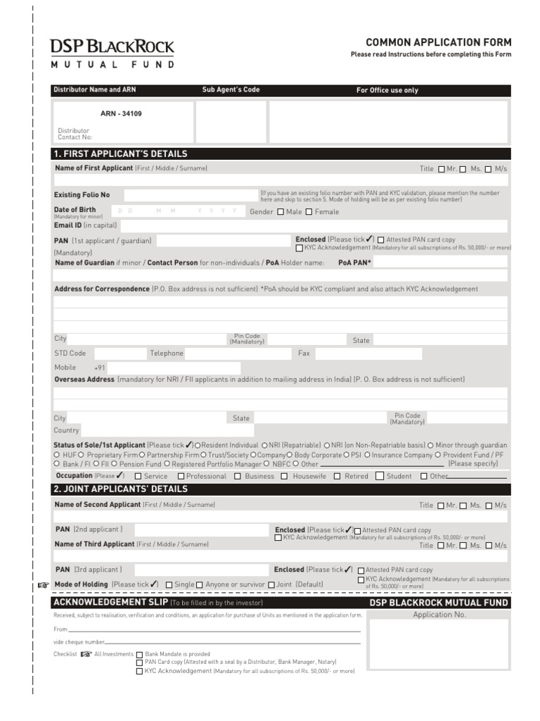 DSPBR Common Application and SIP Form | PDF | Cheque | Debit Card