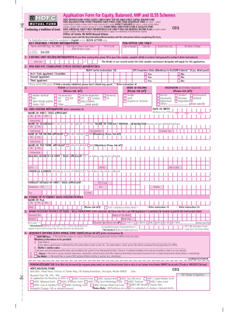 HDFC Common Application and SIP Form | PDF | Cheque | Debit Card
