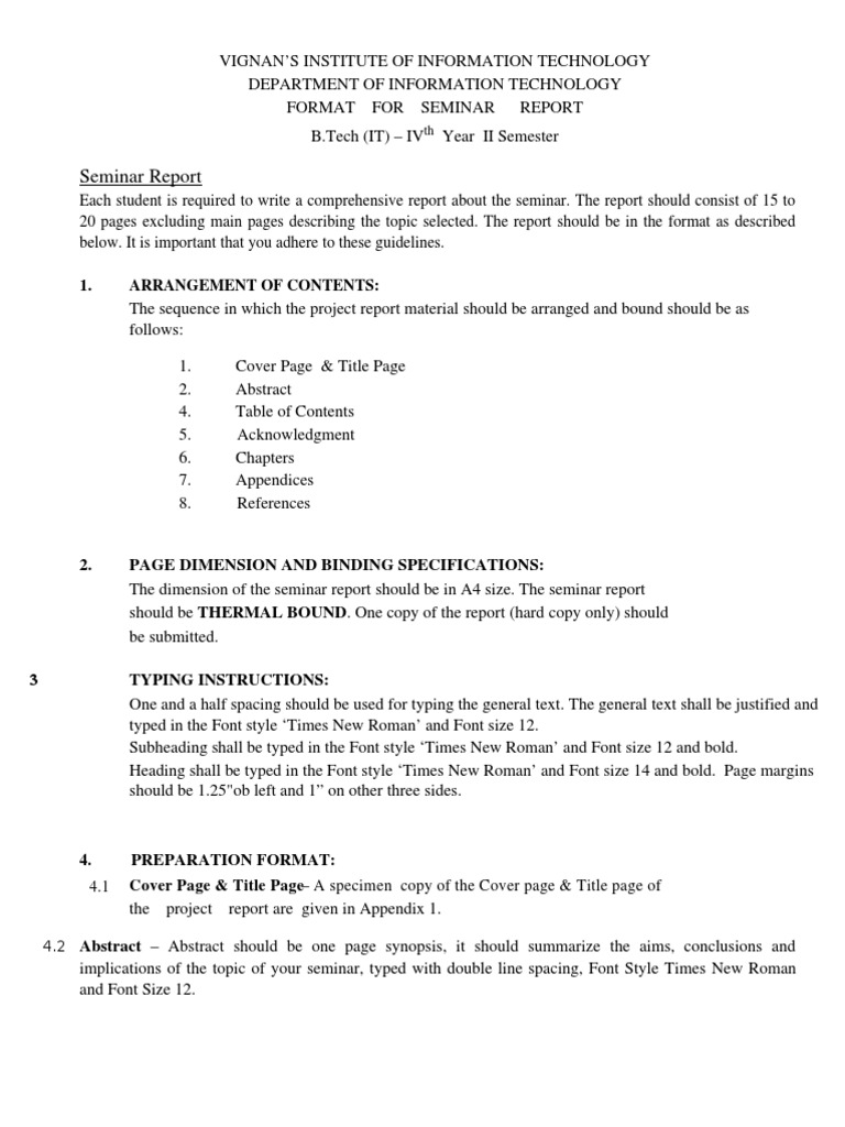 Seminar Report Format | PDF | Abstract (Summary) | Times New Roman
