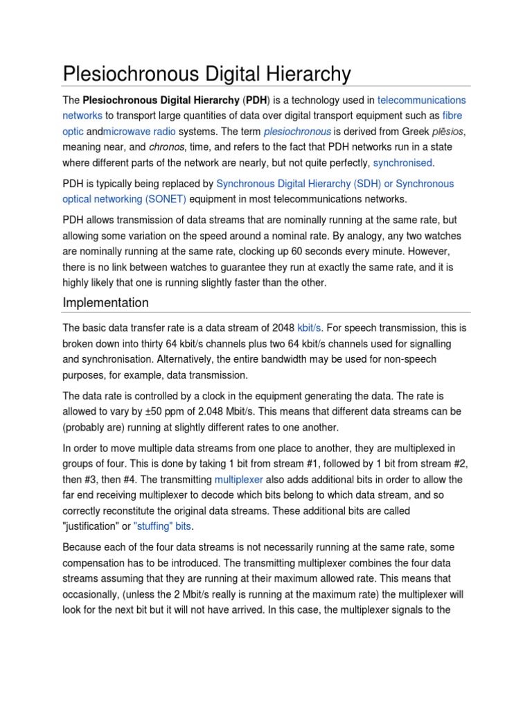 Plesiochronous Digital Hierarchy | PDF | Networks | Network Protocols