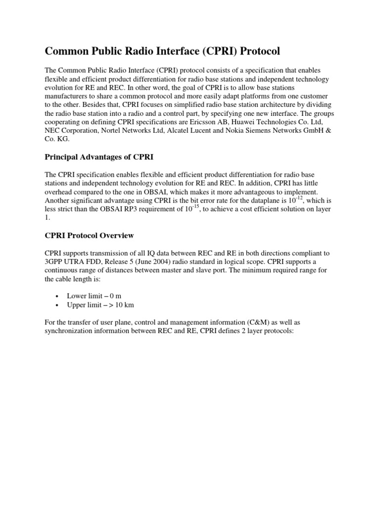 Common Public Radio Interface | PDF | Communications Protocols | Bit Rate