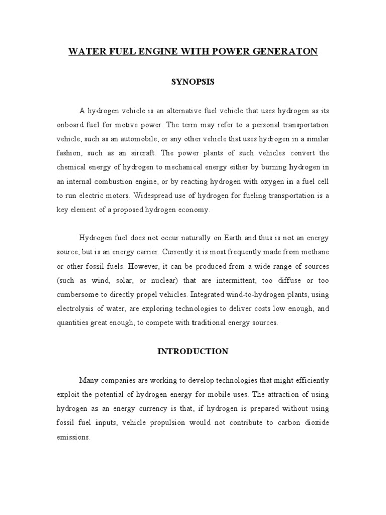 Water Fuel Engine With Power Generation | PDF | Fuel Cell | Fuels