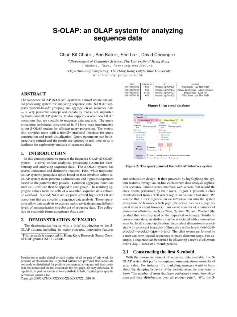 S-OLAP: An OLAP System For Analyzing Sequence Data | PDF | Databases ...