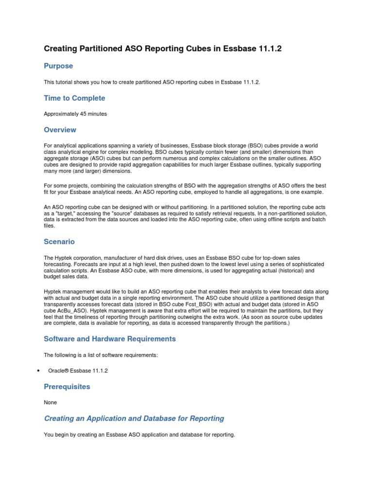 Creating Partitioned ASO Reporting Cubes in Essbase 11 | PDF ...