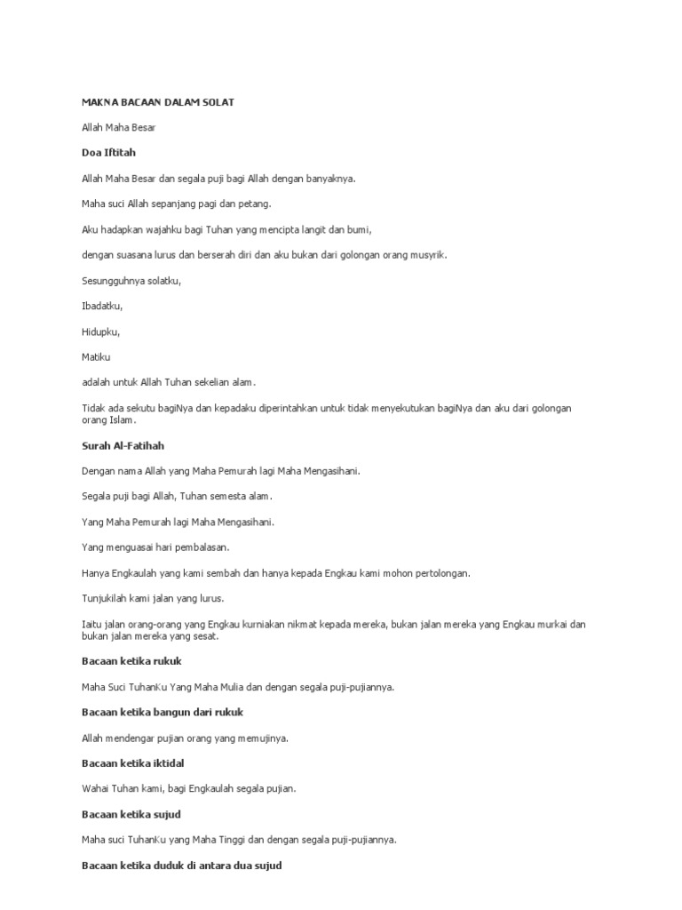 Makna Bacaan Dalam Solat | PDF