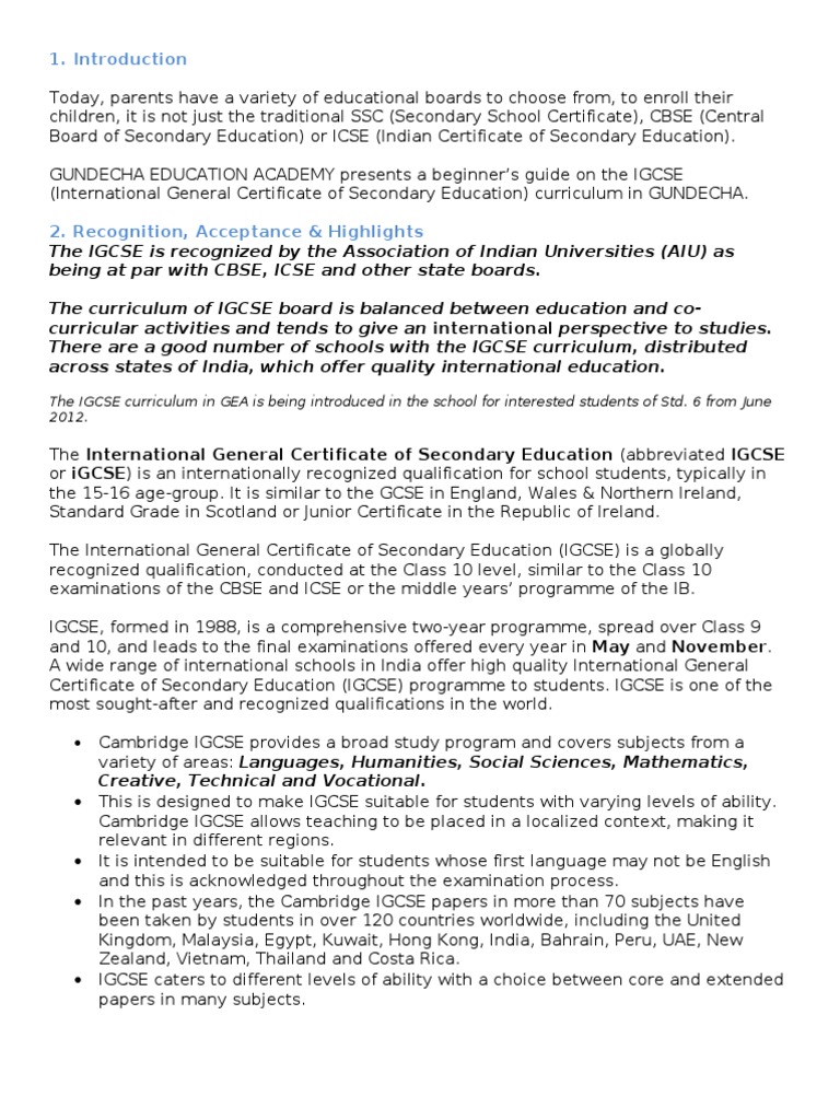 An Introduction to the International General Certificate of Secondary ...