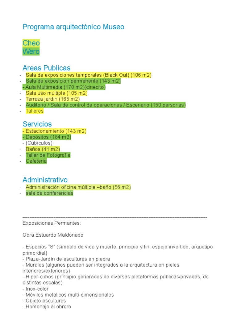 Programa Arquitectonico Museo | PDF | Museo | Educación avanzada