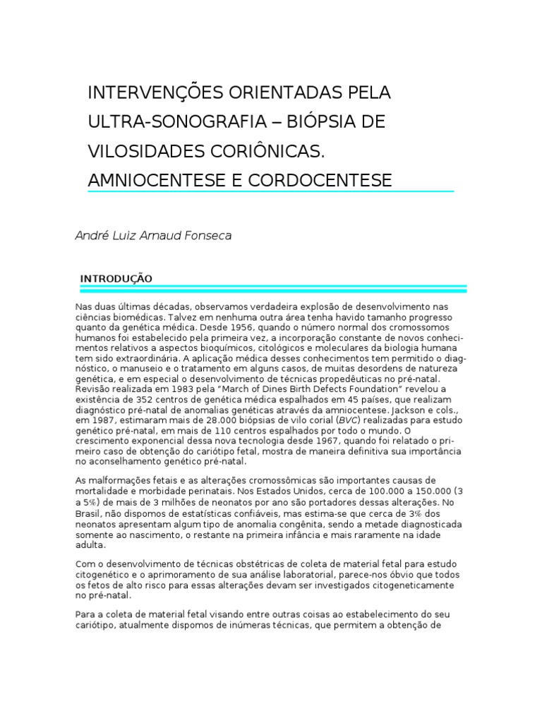Biopsia de Vilo Corial-Amniocentese-cordocentese Capitulo-Livro | PDF ...