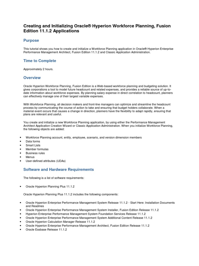 Creating and Initializing Oracle® Hyperion Workforce Planning, Fusion ...