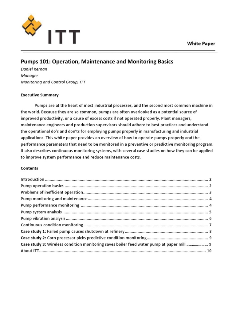ITT White Paper Pumps 101 Operation Maintenance and Monitoring Basics ...