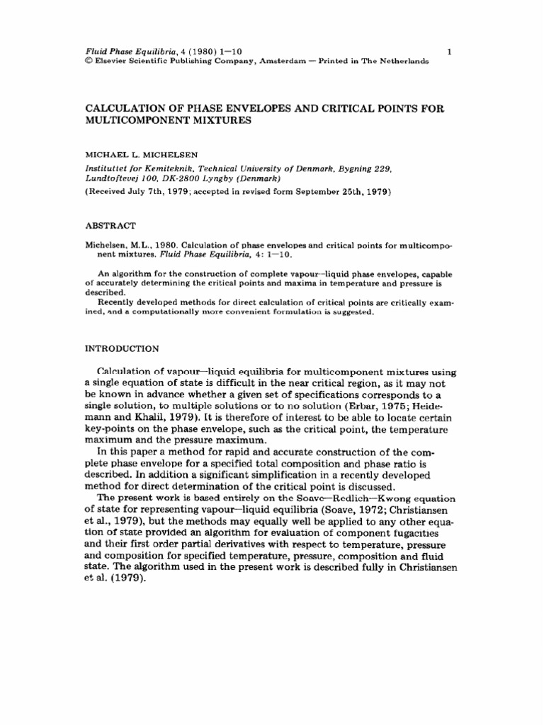Calculation of Phase Envelopes and Critical Points For Multicomponent ...