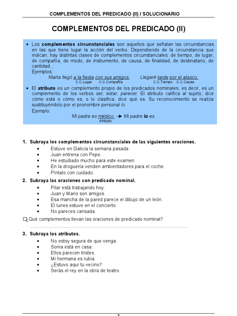 Complementos Predicado 2 | PDF | Predicado (Gramática) | Verbo
