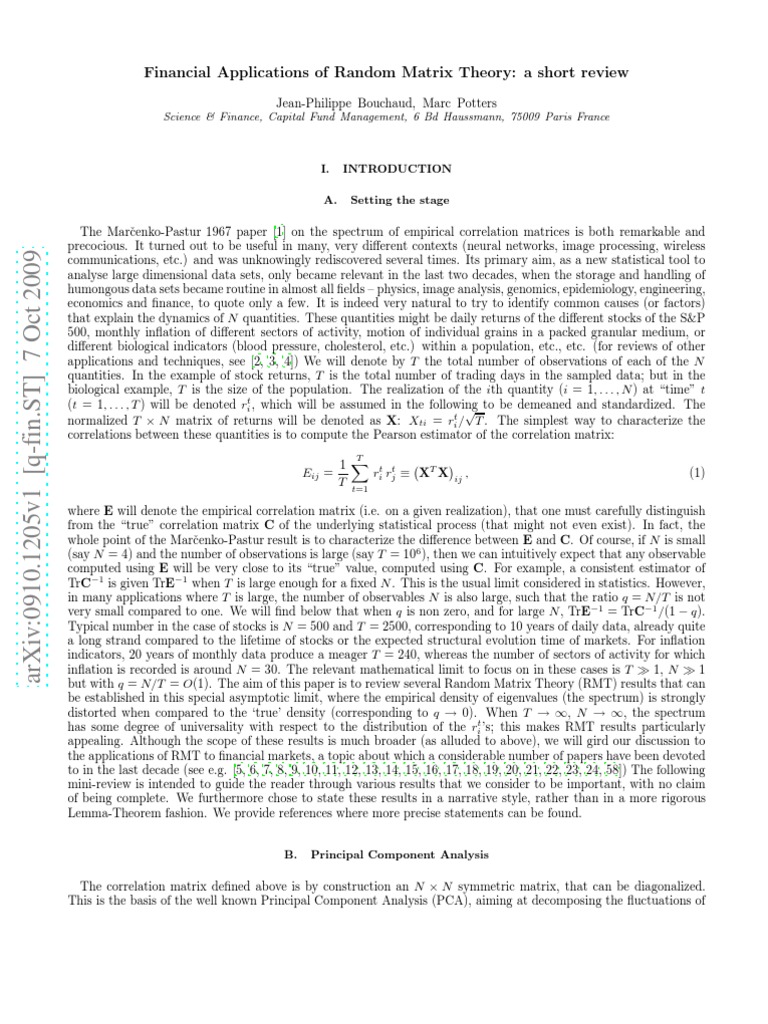 Bouchaud Potters Random Matrix Finance | PDF | Eigenvalues And Eigenvectors | Principal ...