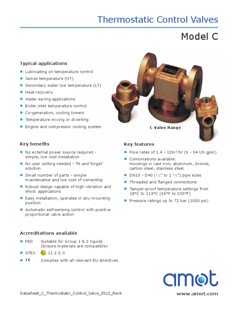 AMOT Datasheet C Thermostatic Valve 0512 Rev6 | PDF | Valve | Thermostat
