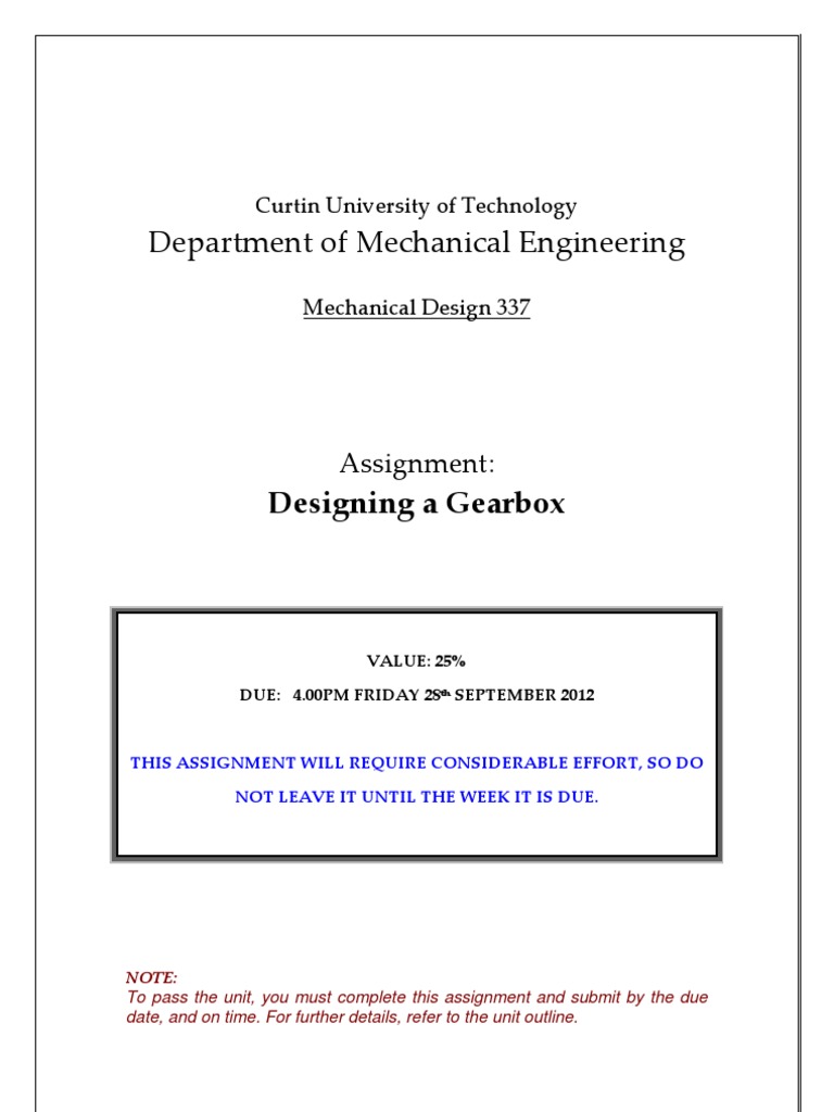Gearbox Design Assignment | PDF | Gear | Bearing (Mechanical)