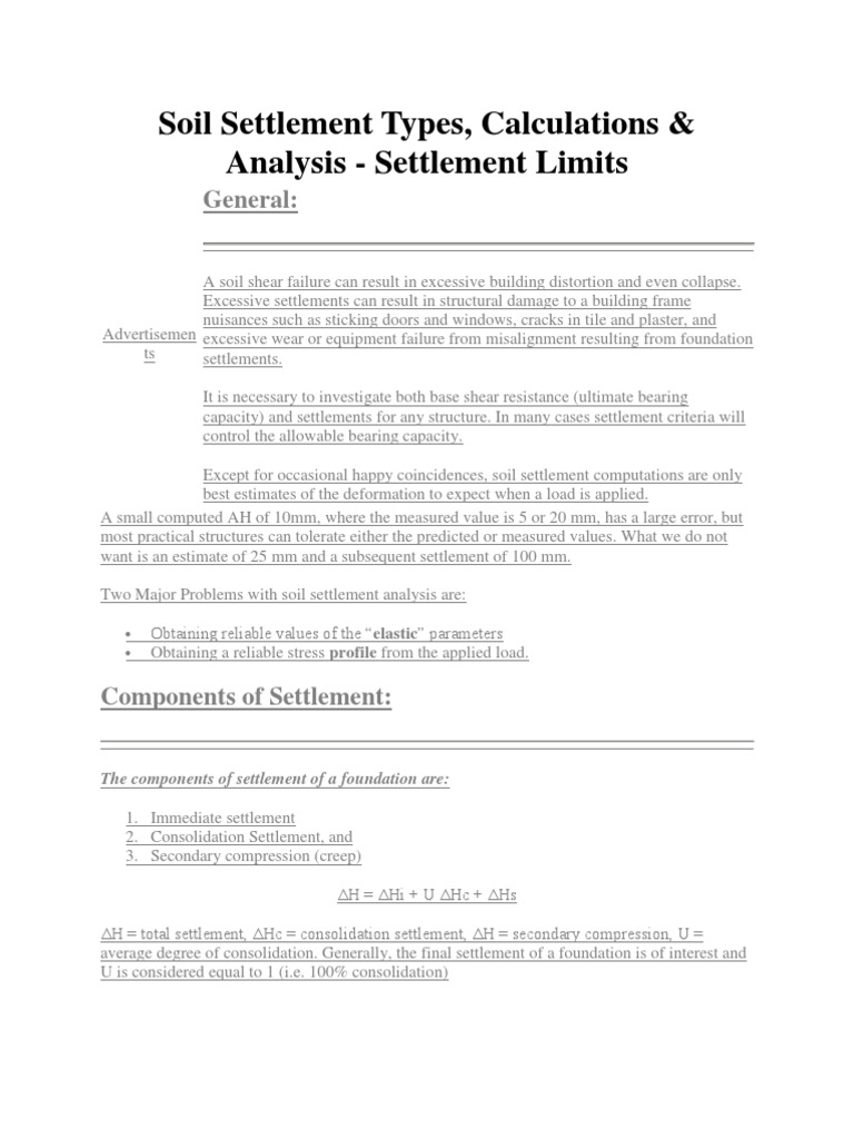 Soil Settlement Types and Calculations | PDF | Soil | Elasticity (Physics)