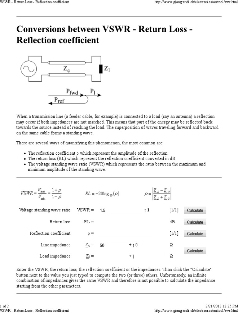 VSWR, Return Loss, Reflection Coefficient Guide | PDF | Radio ...