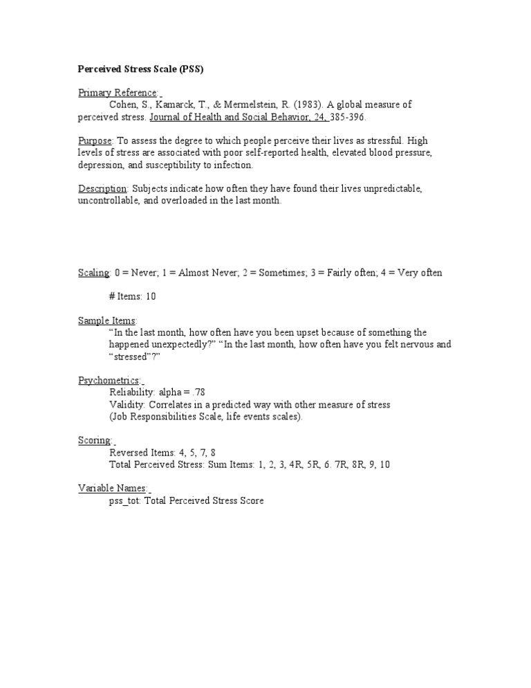 PSS Scoring and Information | PDF
