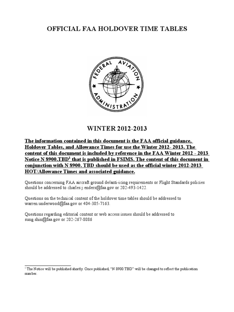 FAA 2012-13 Holdover Tables | PDF | Snow | Rain