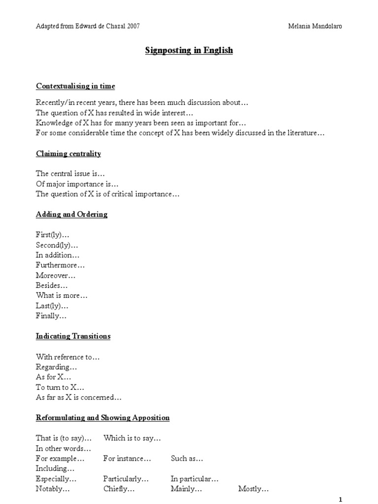 Handout Signposting in English | PDF | Semiotics | Epistemology