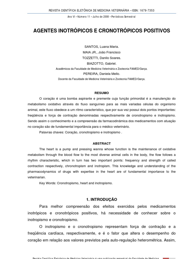 Agentes Inotrópicos e Cronotrópicos Positivos | PDF | Dopamina ...