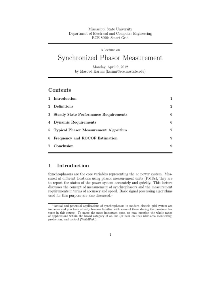 Synchronized Phasor Measurement | PDF | Physical Quantities | Telecommunications Engineering