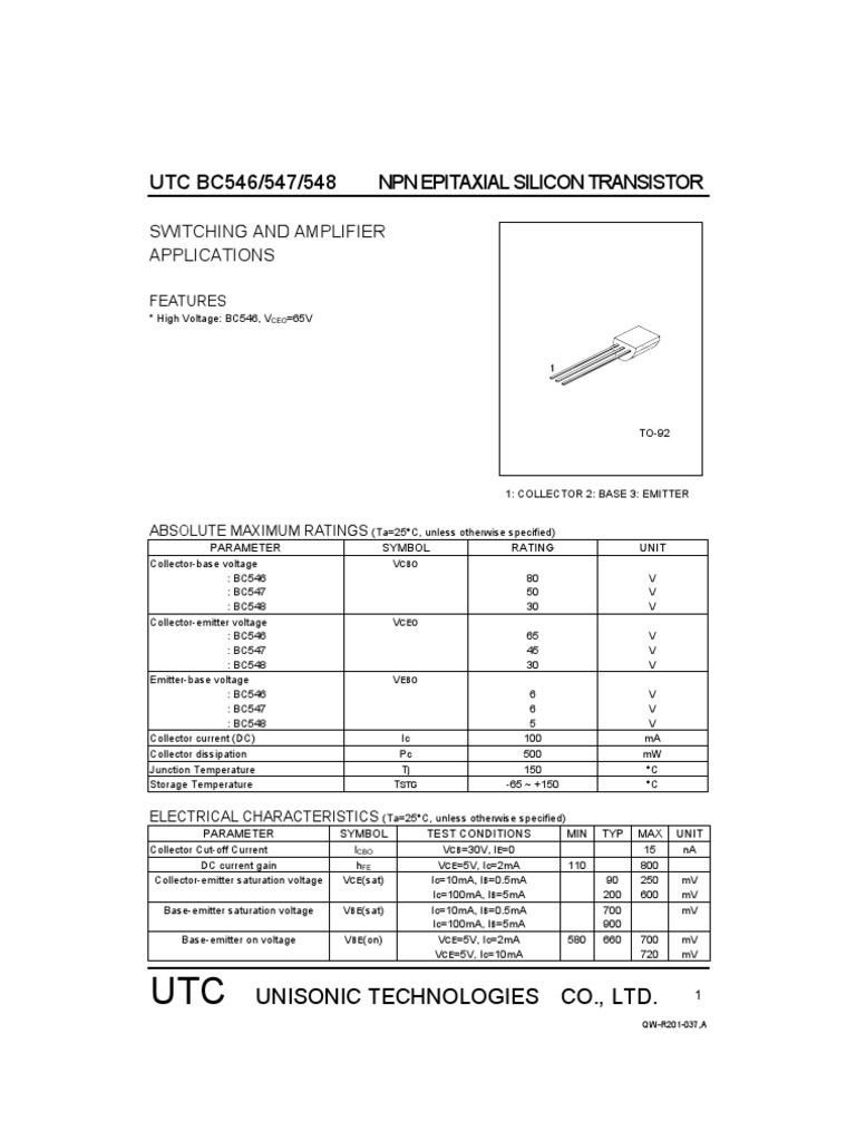 Transistor C 548 B | PDF | Bipolar Junction Transistor | Semiconductor ...