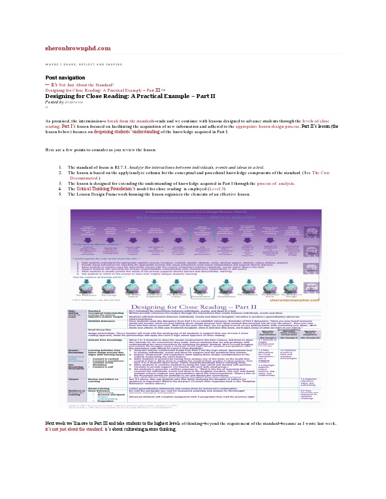 Close Reading Lesson Plan Part II | PDF