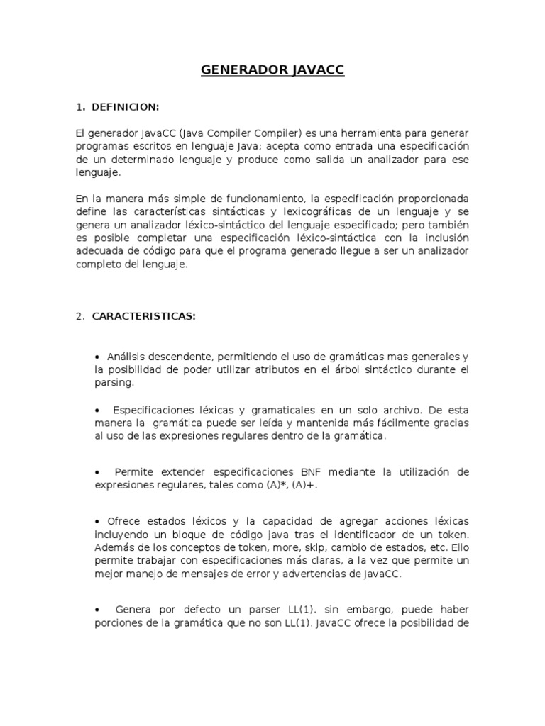Generador Javacc | PDF | Analizando | Lenguaje de programación