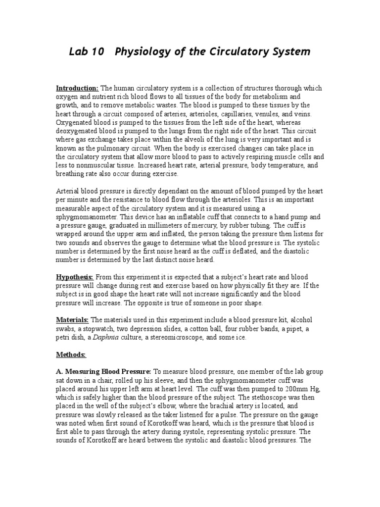 AP Biology Lab Ten: Physiology of The Circulatory System | PDF ...