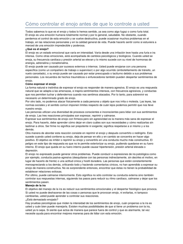 Cómo Controlar El Enojo Antes de Que Lo Controle A Usted | PDF | Ira ...