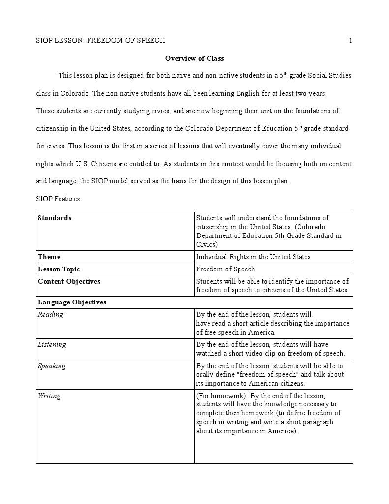 Standards-Based Lesson - Freedom of Speech | PDF | Reading ...