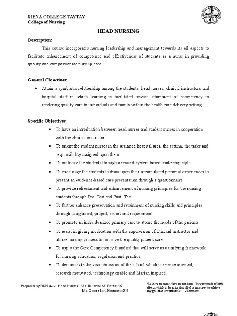 Nursing Goals And Objectives