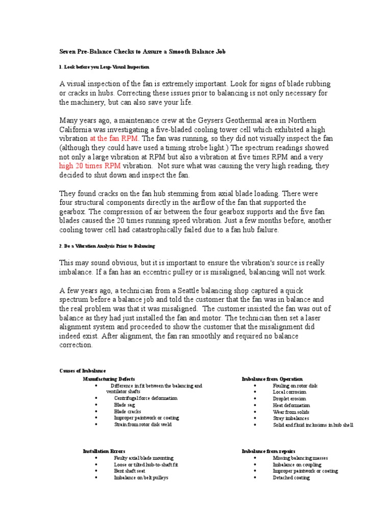 Fan Pre-Balance Checks | PDF | Mechanical Fan | Helicopter Rotor