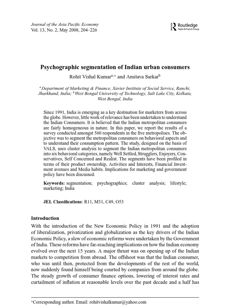 Sychographic Segmentation of Indian Urban Consumers | PDF | Cluster ... Sychographic Segmentation of Indian Urban Consumers | PDF | Cluster ...