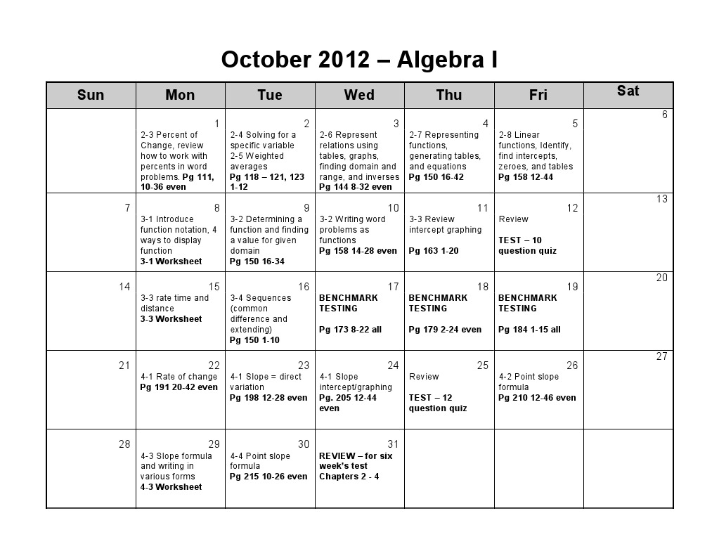 October 2012 Algebra I Curriculum Guide | PDF