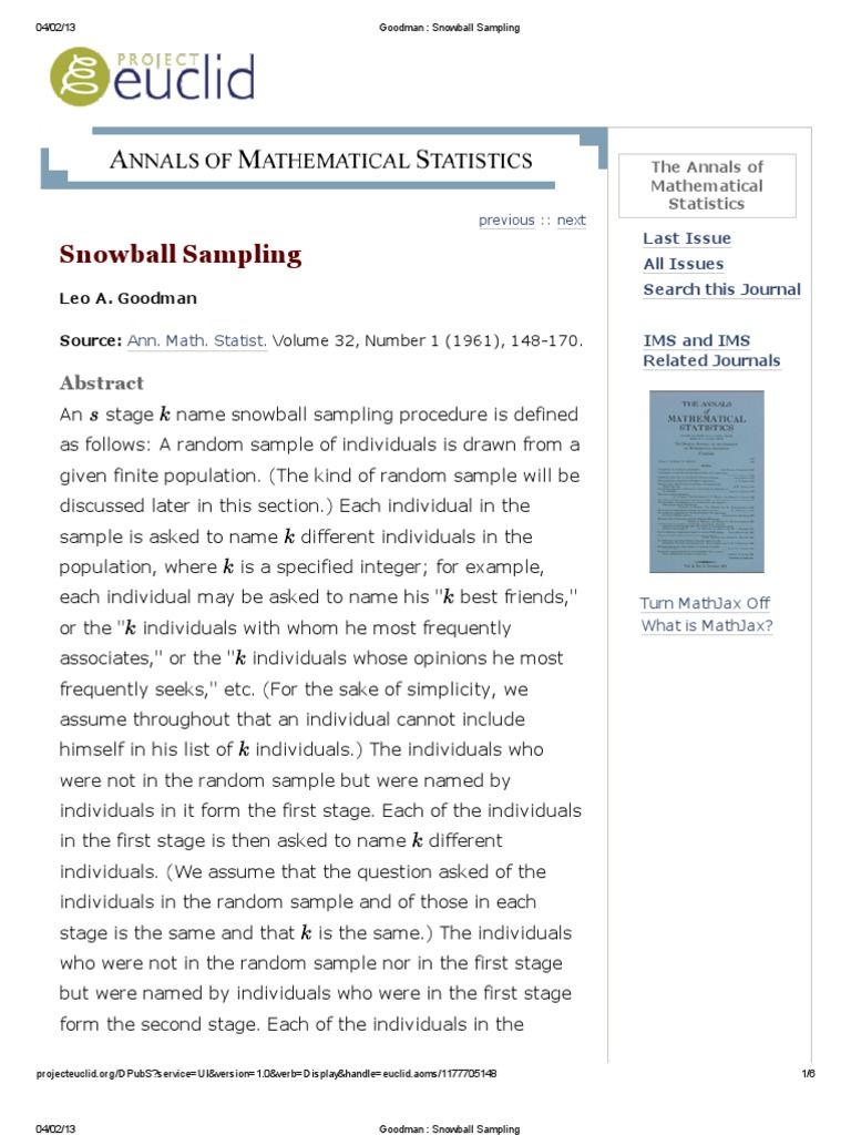 Goodman - Snowball Sampling | PDF | Estimator | Bias Of An Estimator