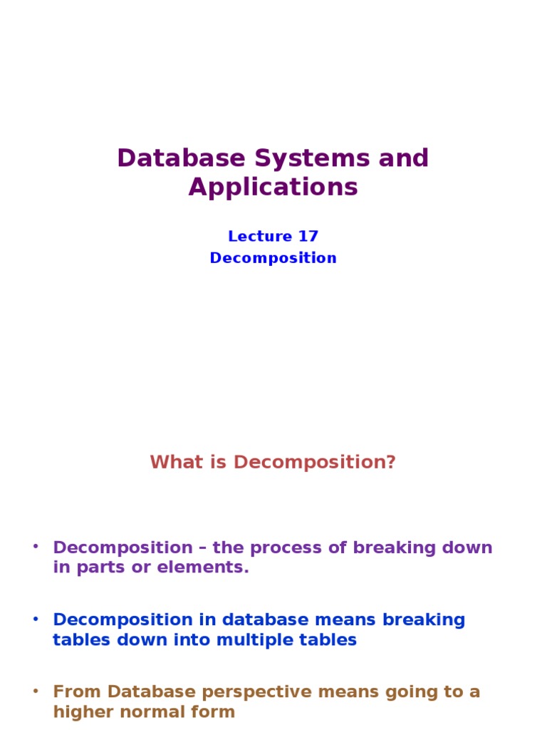 Lt17 Decomposition | PDF | Oracle Database | Data Compression